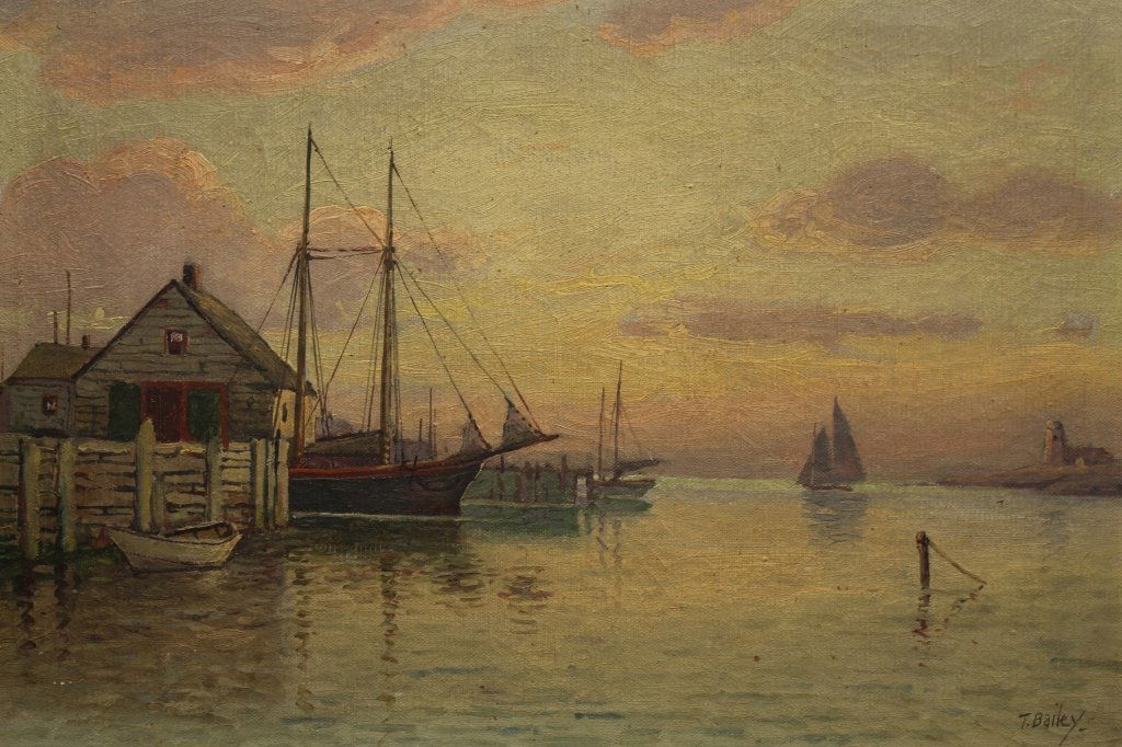 T Bailey (19/20th C.) Luminist Harbor