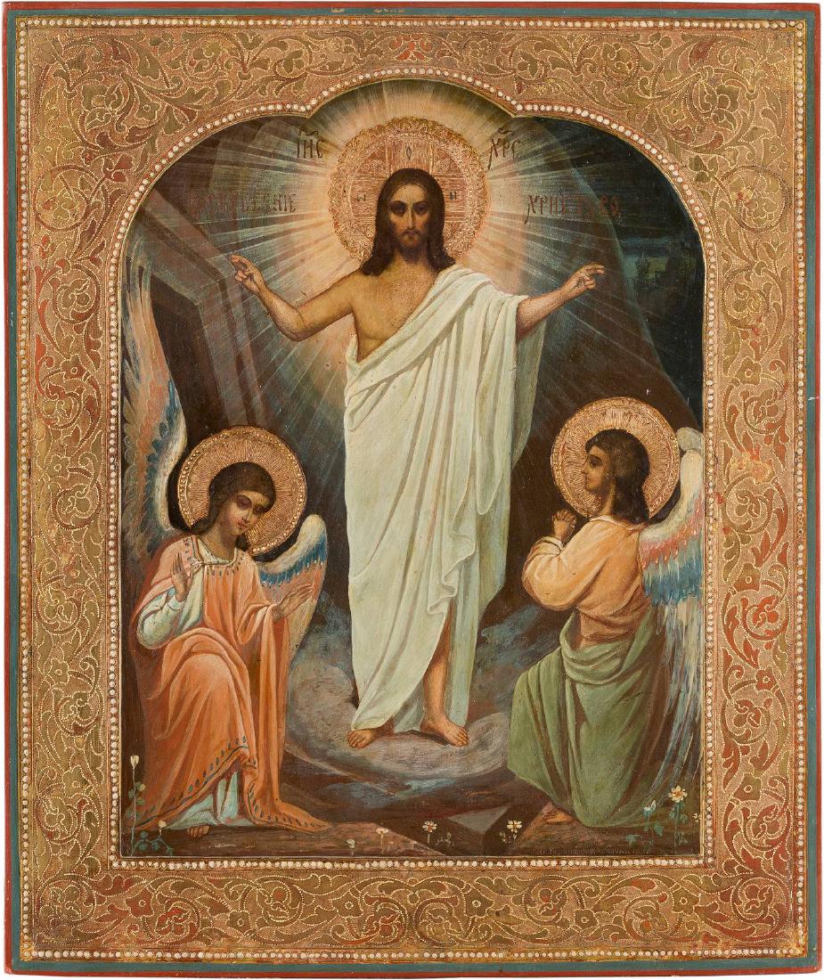 A LARGE SIGNED AND DATED ICON SHOWING THE RESURRECTION