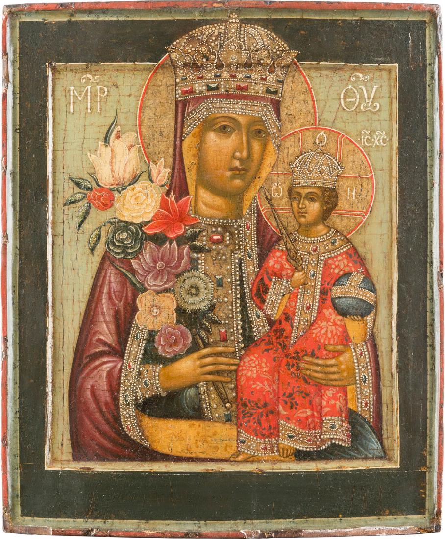 AN ICON SHOWING A MOTHER OF GOD 'OF THE UNFADING ROSE'