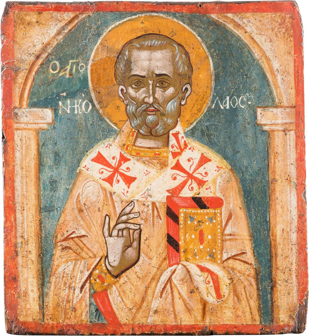 AN ICON SHOWING ST. NICHOLAS Greek, 18th century.