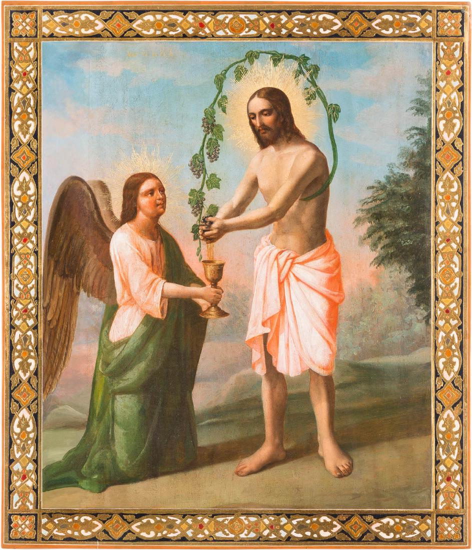 A RARE AND LARGE ICON SHOWING 'CHRIST THE TRUE VINE'