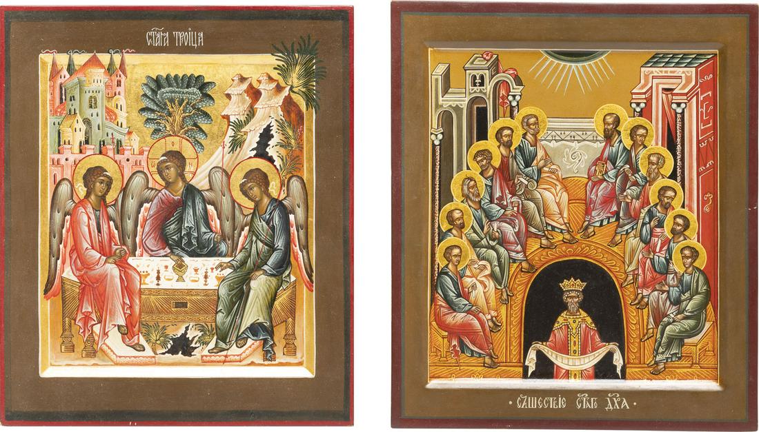 Two Icons Showing The Old Testament Trinity And The