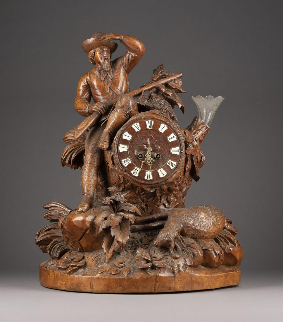 Grosse Kaminuhr 'jaeger Mit Erlegter Beute'