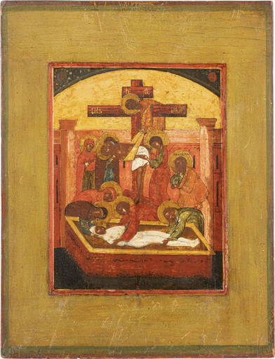 Feine Ikone Mit Der Kreuzabnahme Und Grablegung Christi