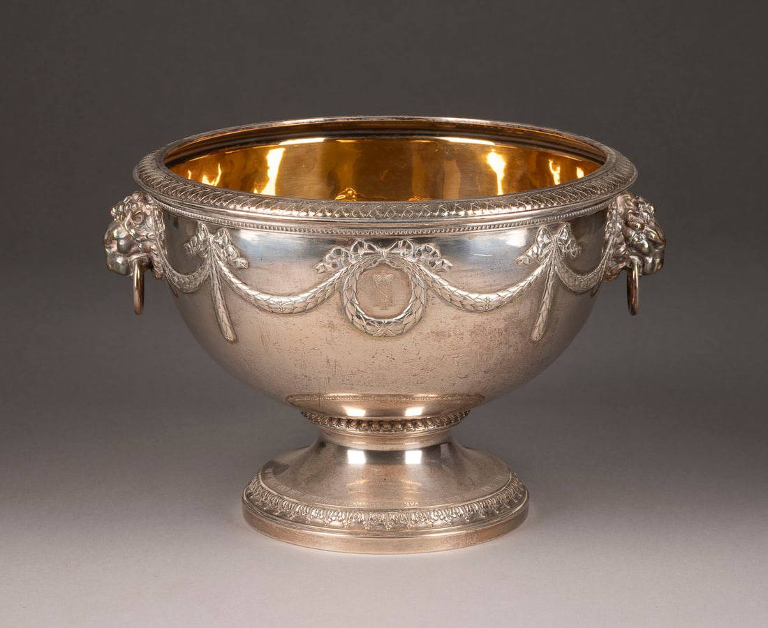 A Large Silver Parcel-gilt Bowl With Handels With The Monogram Of ...