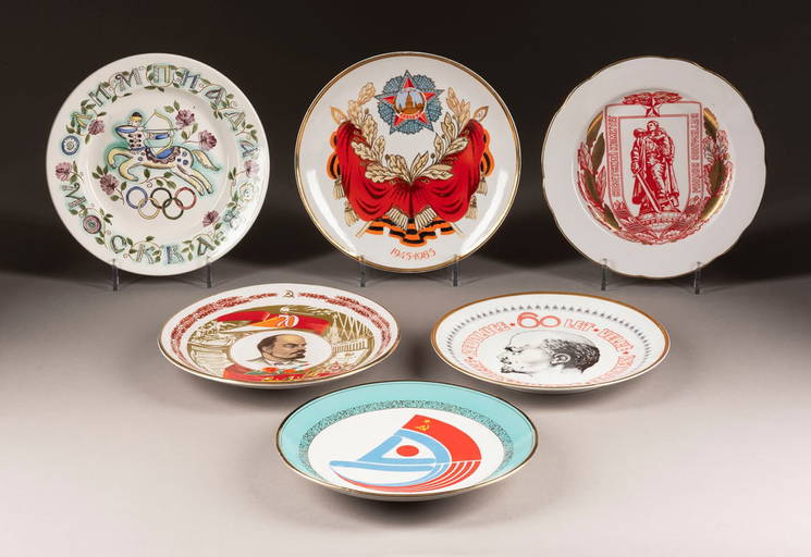 Six Porcelain And Ceramic Soviet Propaganda Plates