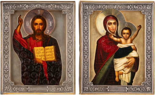 A Pair Of Small Wedding Icons Showing Christ Pantokrator And The Kazanskaya Mother Of God Auction
