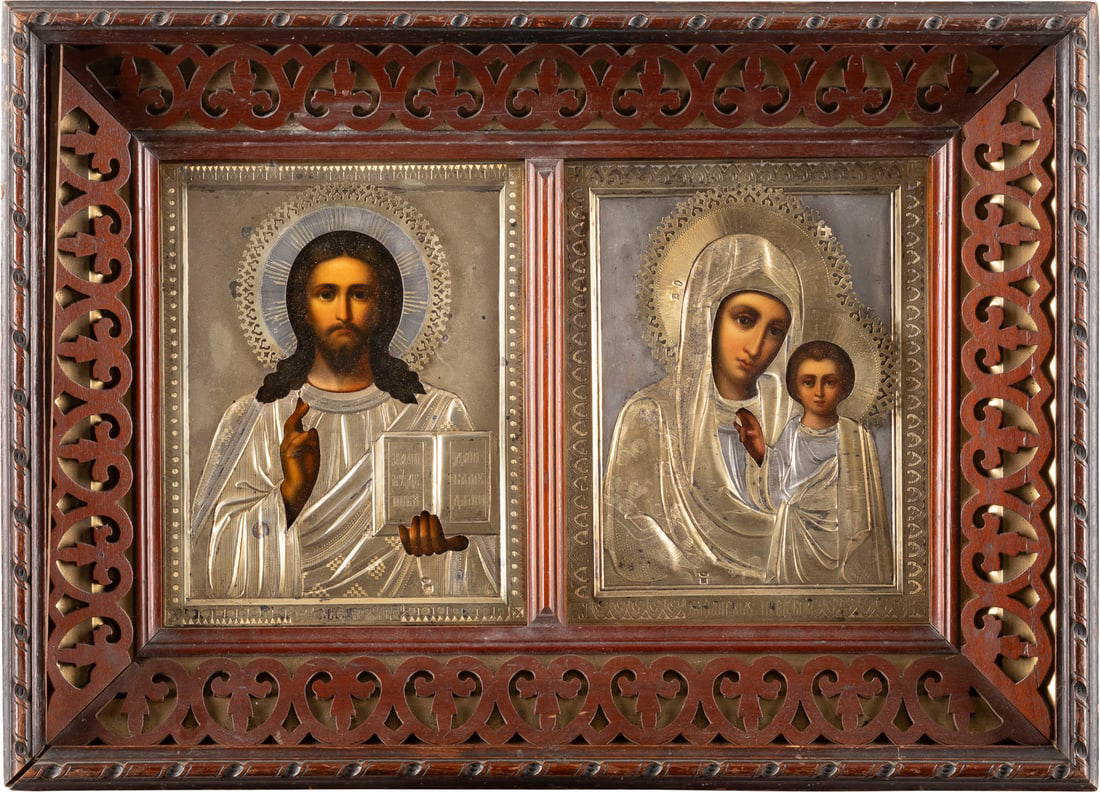 A Pair Of Wedding Icons Showing Christ Pantokrator And The Kazanskaya Mother Of God With Auction