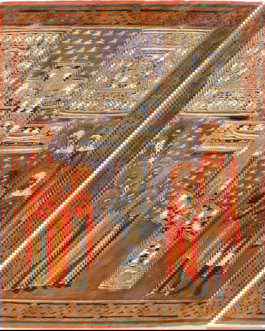 A Large Staurothek Icon Showing The Crucifixion Of Christ And A Brass Triptych Showing The Auction