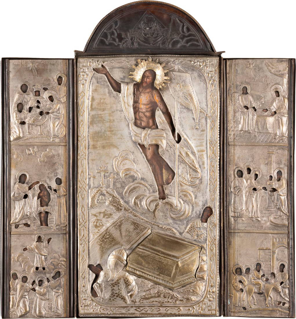 A Monumental Triptych Showing The Resurrection Of Christ And Main ...