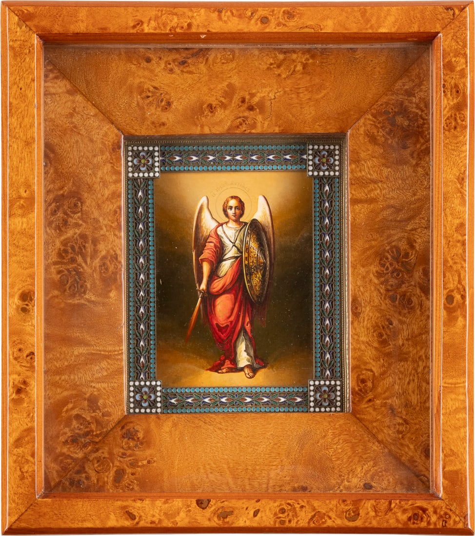 A Small Icon Showing The Archangel Michael With A Silver-gilt Basma ...