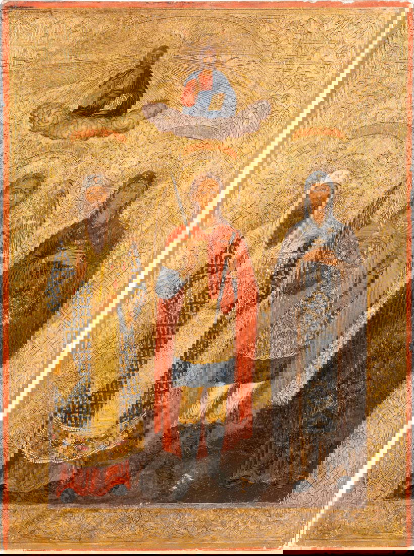 An Icon Showing The Archangel Michael Flanked By Sts. Feodor Of Rostov ...