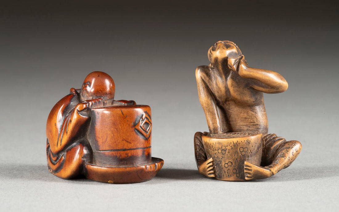 Two Wood Carved 'figural' Netsuke Auction