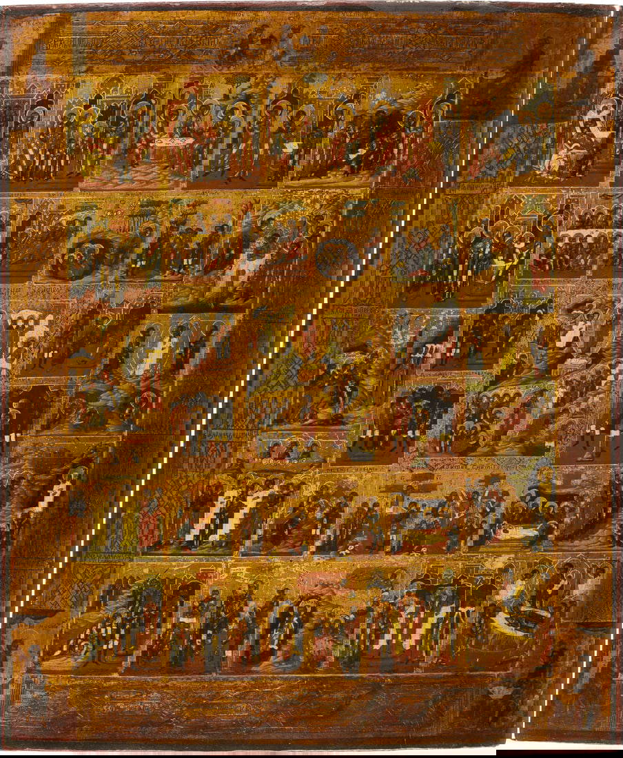 Grosse Ikone Mit Der Auferstehung Und Höllenfahrt Christi Und Der Passion Mit 16 Hochfesten Des ...