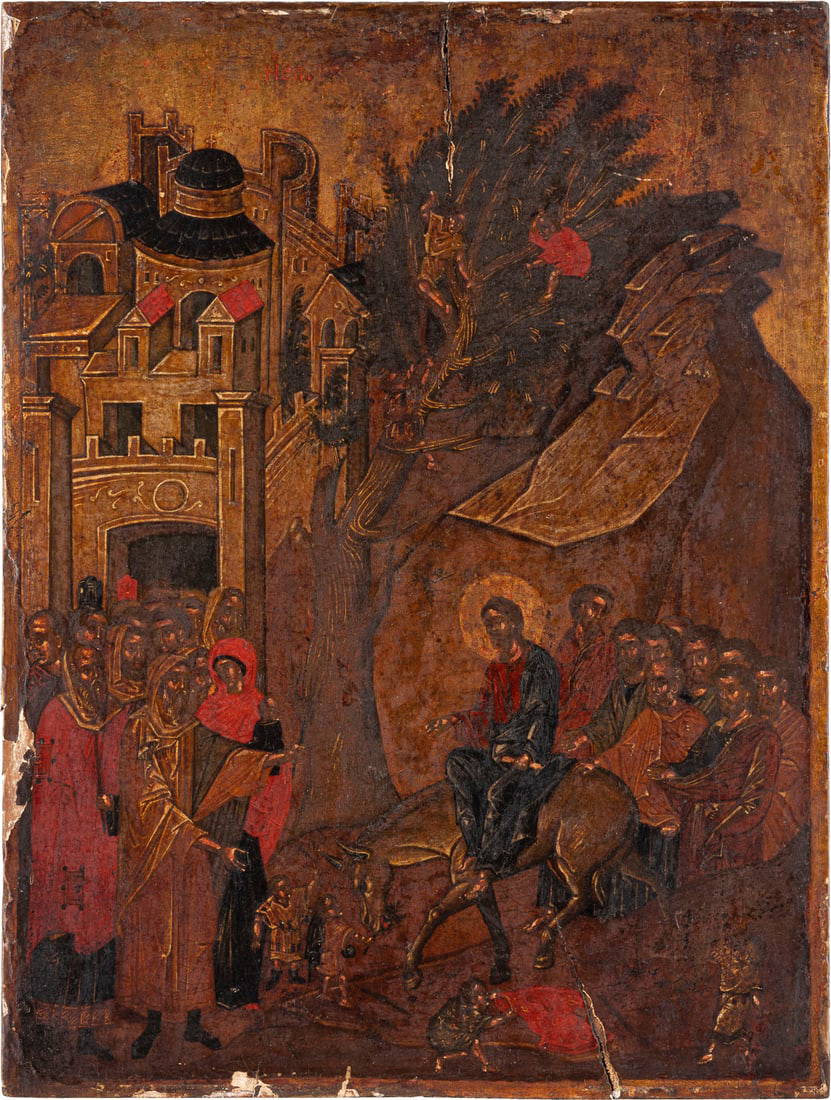 Feine Ikone Mit Dem Einzug Christ Nach Jerusalem Auction