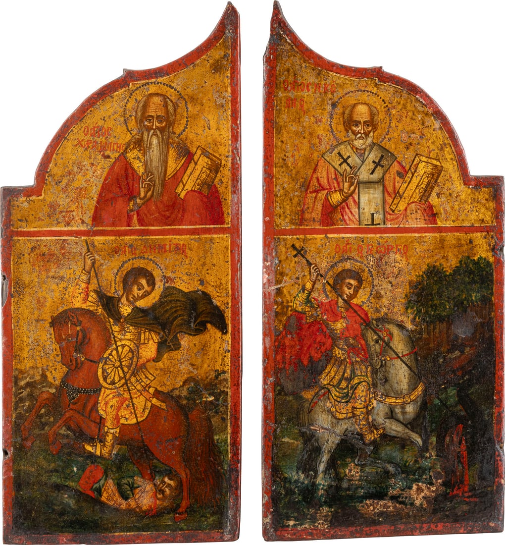 Paar Flügel Eines Triptychons Mit Den Heiligen Georg Und Demetrius, Charalampios Und Nikolaus ...