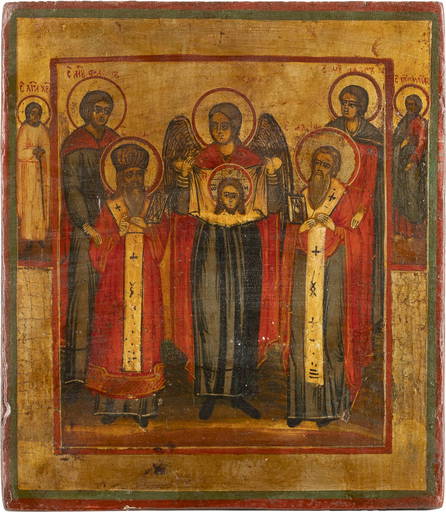 Kleine Ikone Mit Den Patronen Der Tiere Die Heiligen Blasius, Modestus, Florus Und Laurus