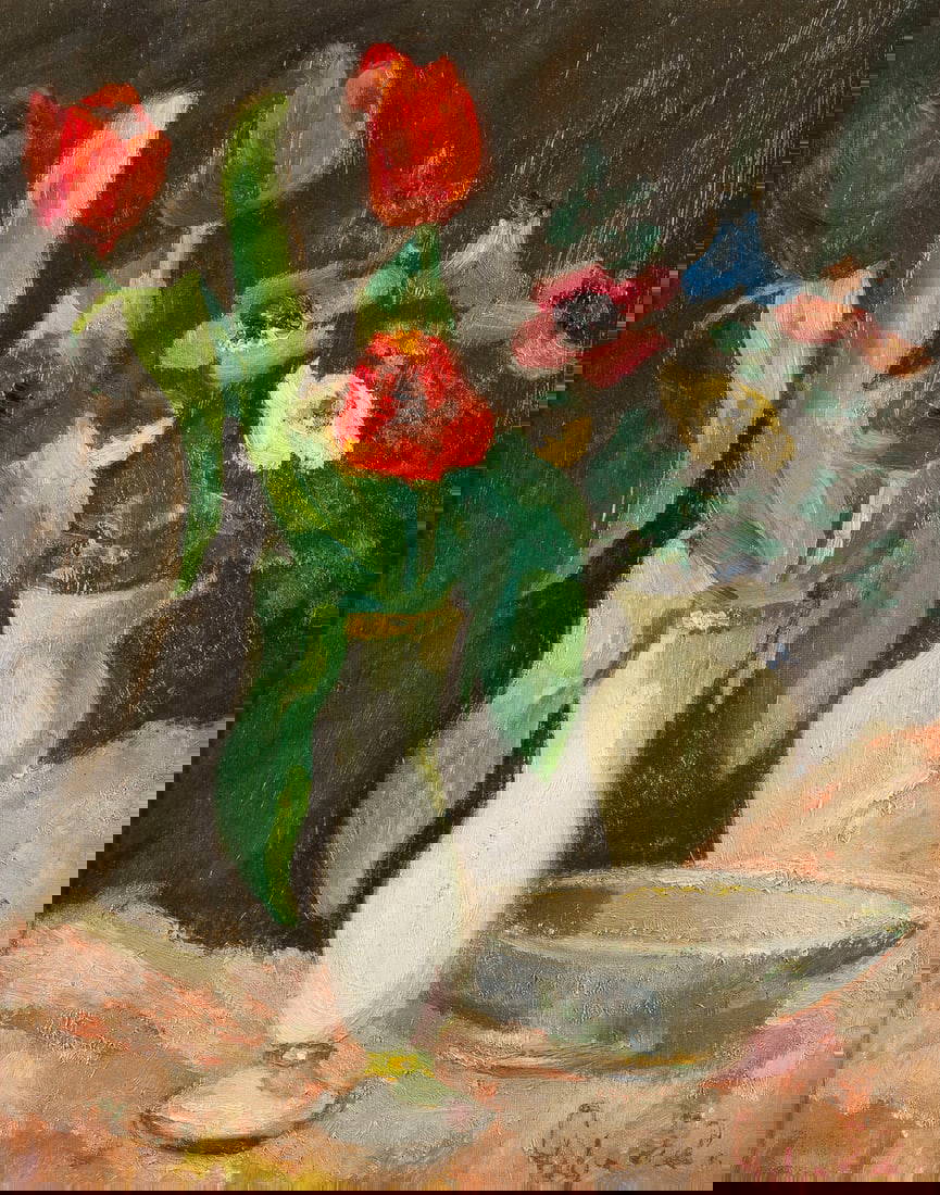 Deutscher Stilllebenmaler 'stillleben Mit Tulpen Und Anemon Auction