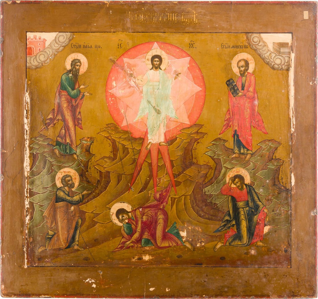 Monumentale Und Feine Ikone Mit Der Verklärung Christi Auf Dem Berg Tabor Aus Einer Kirchen ...