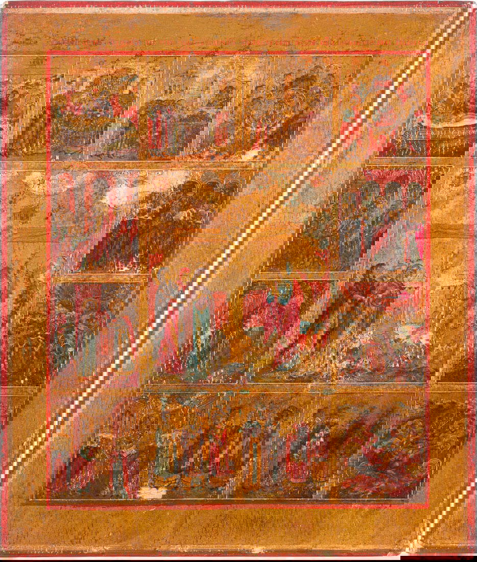 Feine Ikone Mit Der Kreuzigung Christi, Hochfesten Des Orthodoxen Kirchenjahres Und Heiligen Auction