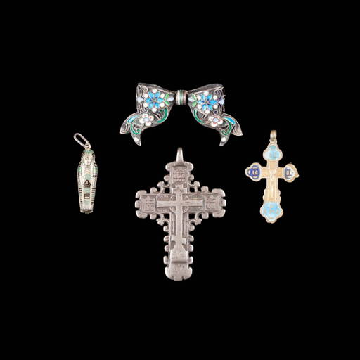 Two Crosses, A Locket And A Brooch Russian/german, 19th
