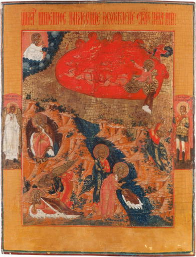 A Large Icon Of The Fiery Ascension Of Elijah The