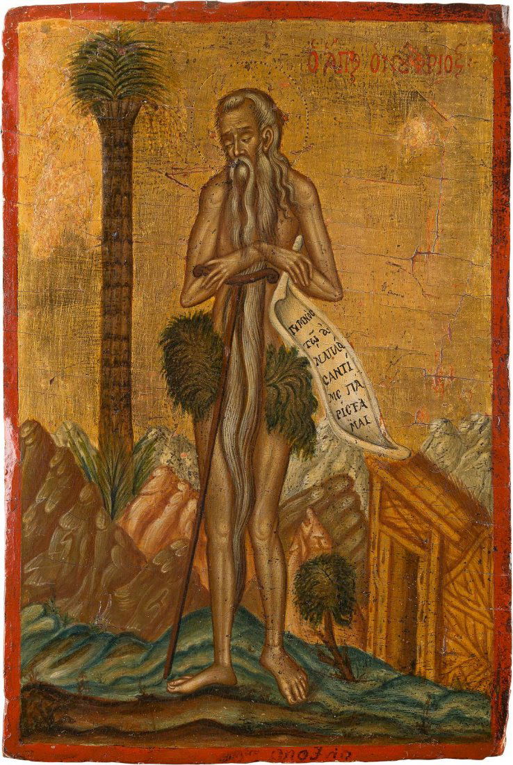 A RARE ICON SHOWING ST. ONUPHRIUS Greek, 18th century