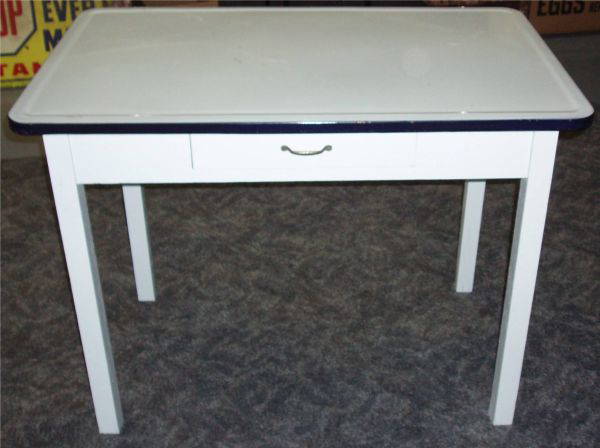 Hoosier Type Porcelain Top Table With Drawer, 40