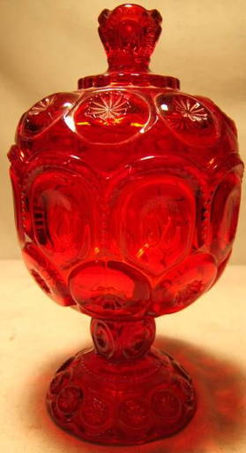 Ruby Red Moon And Star Covered Candy Dish, 8 1/2h