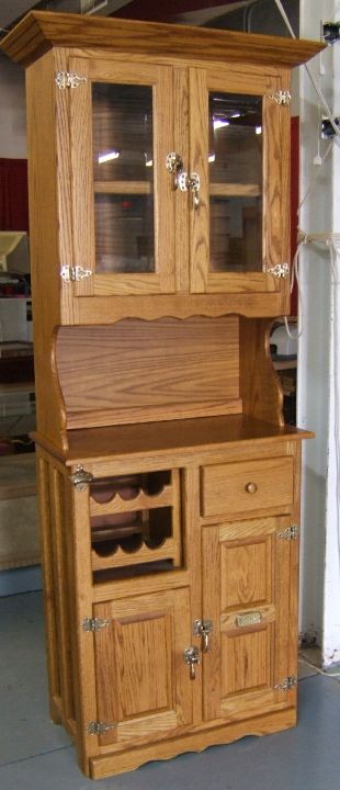 Solid Oak Contemporary Ice Box Unit, Beveled Glass