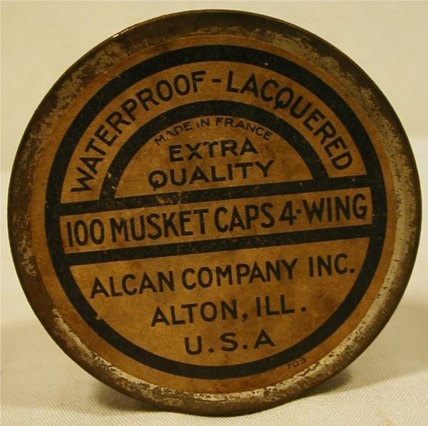 4154: Alcan Co. Tin Container of 100 Musket Caps