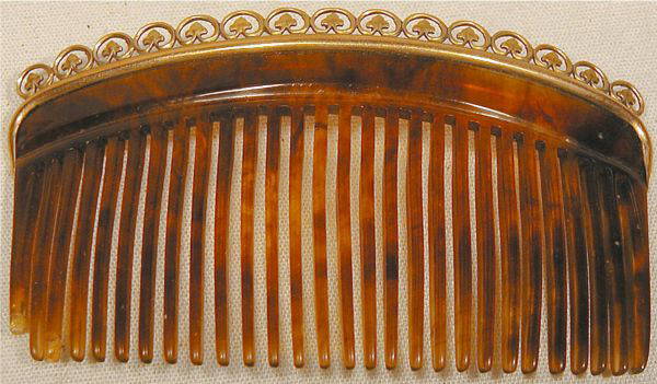 Brown Vintage Tortoise Hair Comb With 10 Kt. Gold