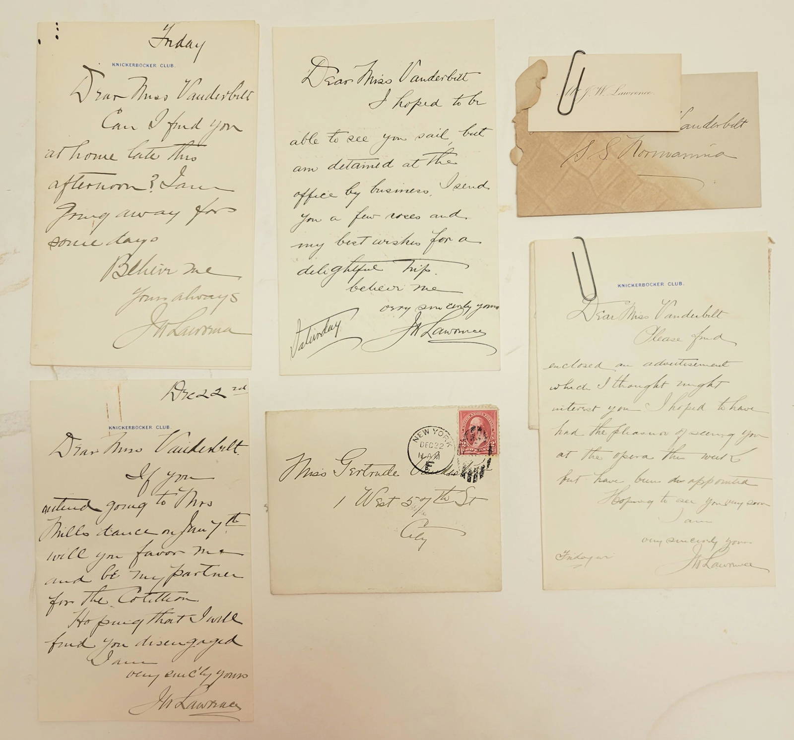 Vanderbilt Archive Suitor Letter Suite Gertrude From Jw Lawrence ...