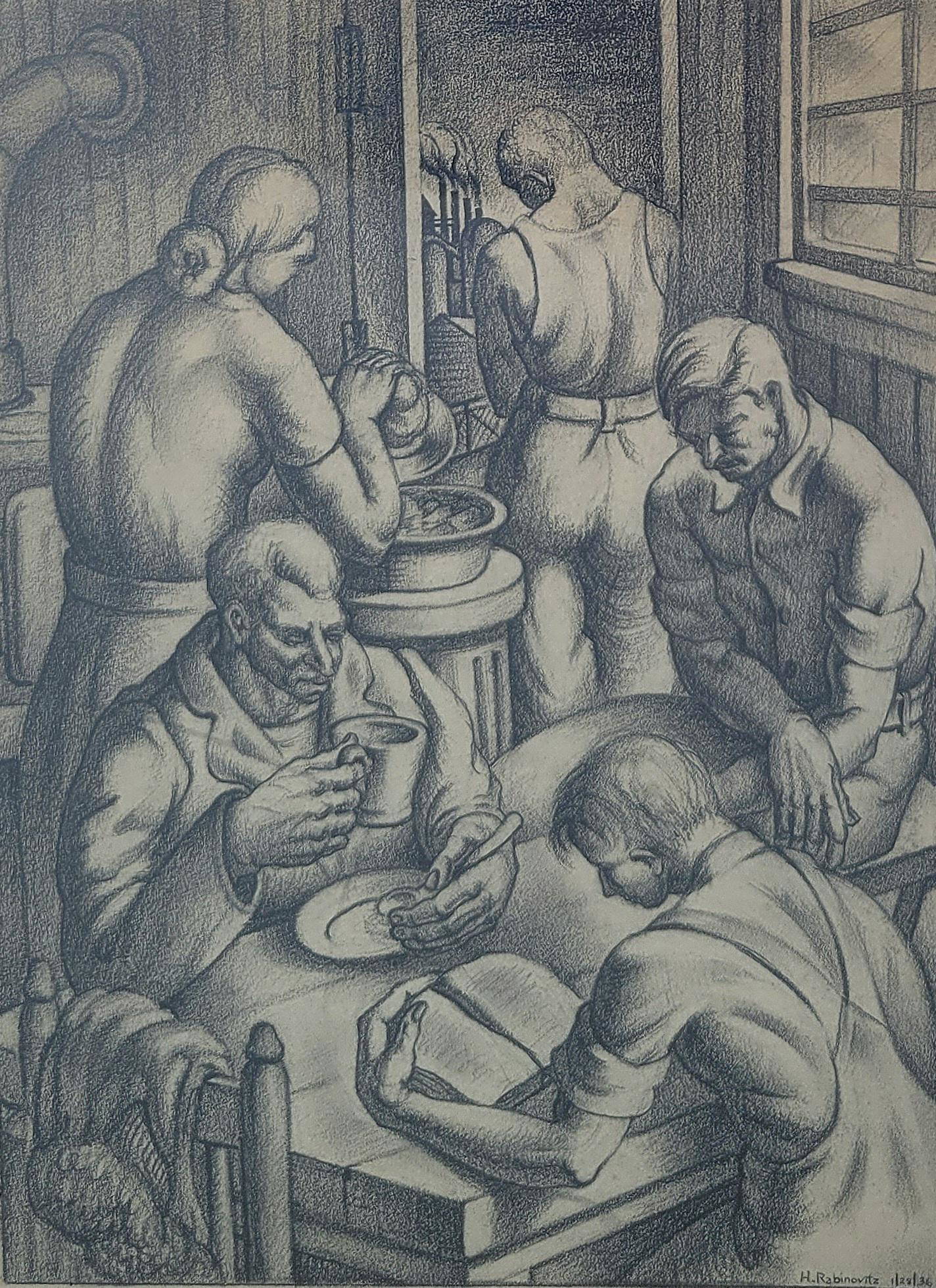 Published Harold Rabinovitz Wpa Era Depression Drawing Factory Workers ...
