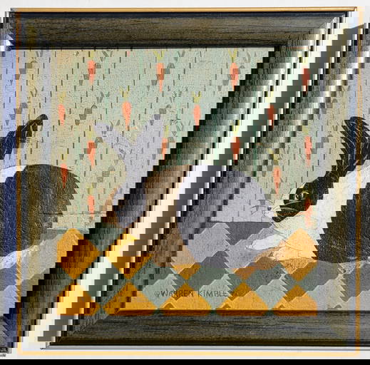 Warren Kimble Cottontail Rabbit Portrait Vermont Folk Art Acrylic Orig ...