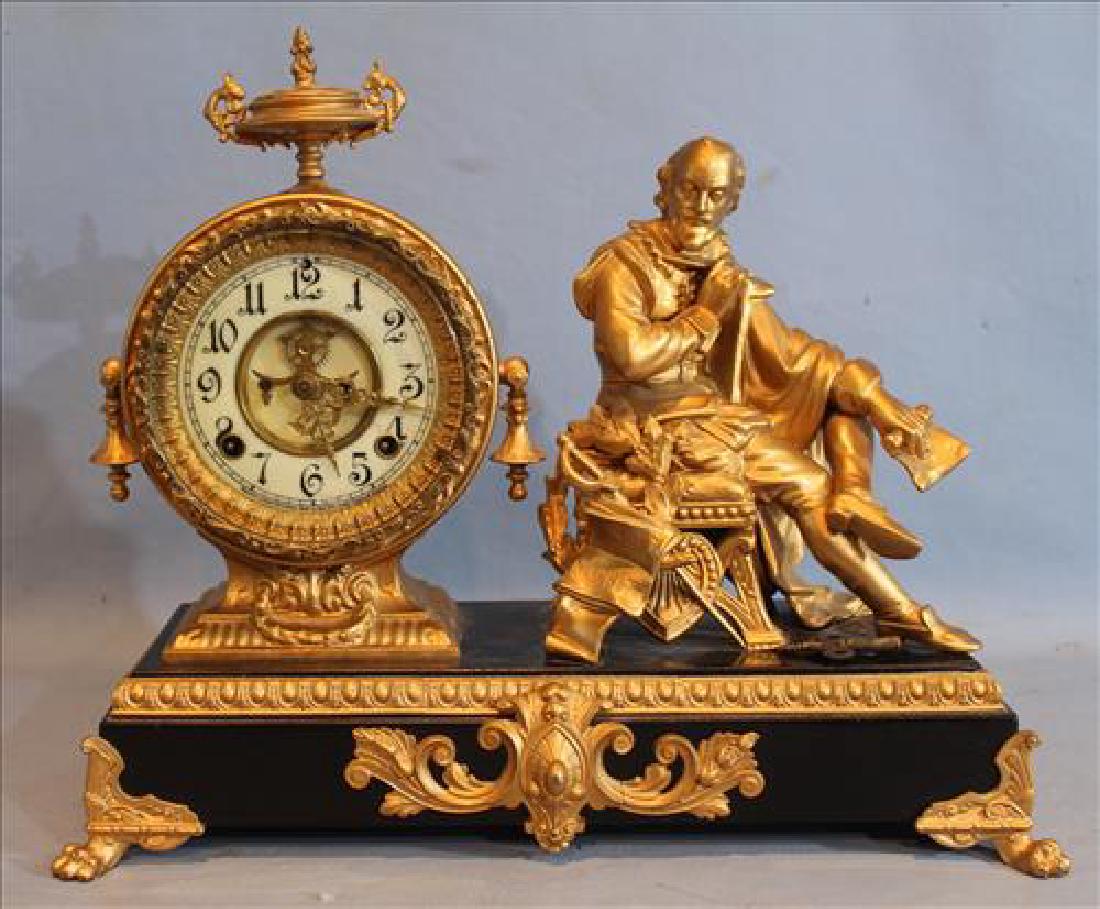 Ansonia Shakespeare clock, gold gilt with iron base