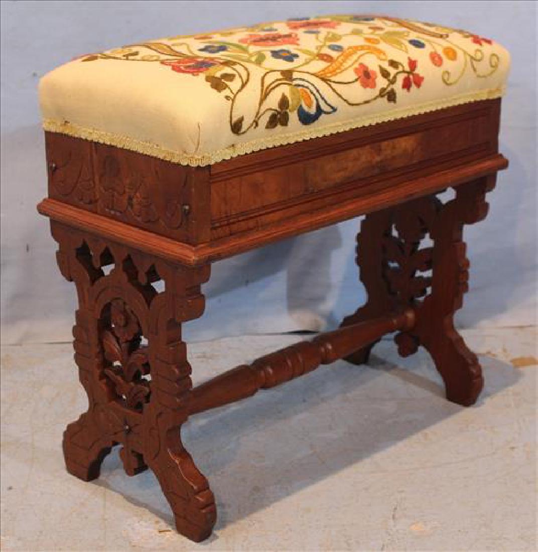 Walnut Victorian piano bench with lift top