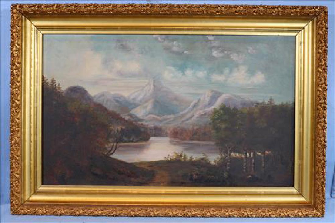 Victorian oil on canvas of river scene in antique frame