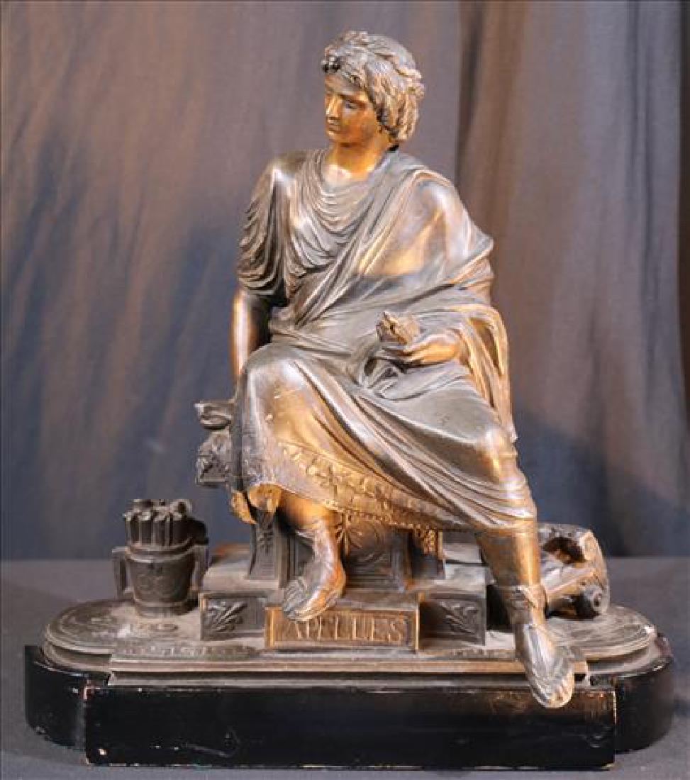 Roman statue of Apelles on wood base, 14 in. T.