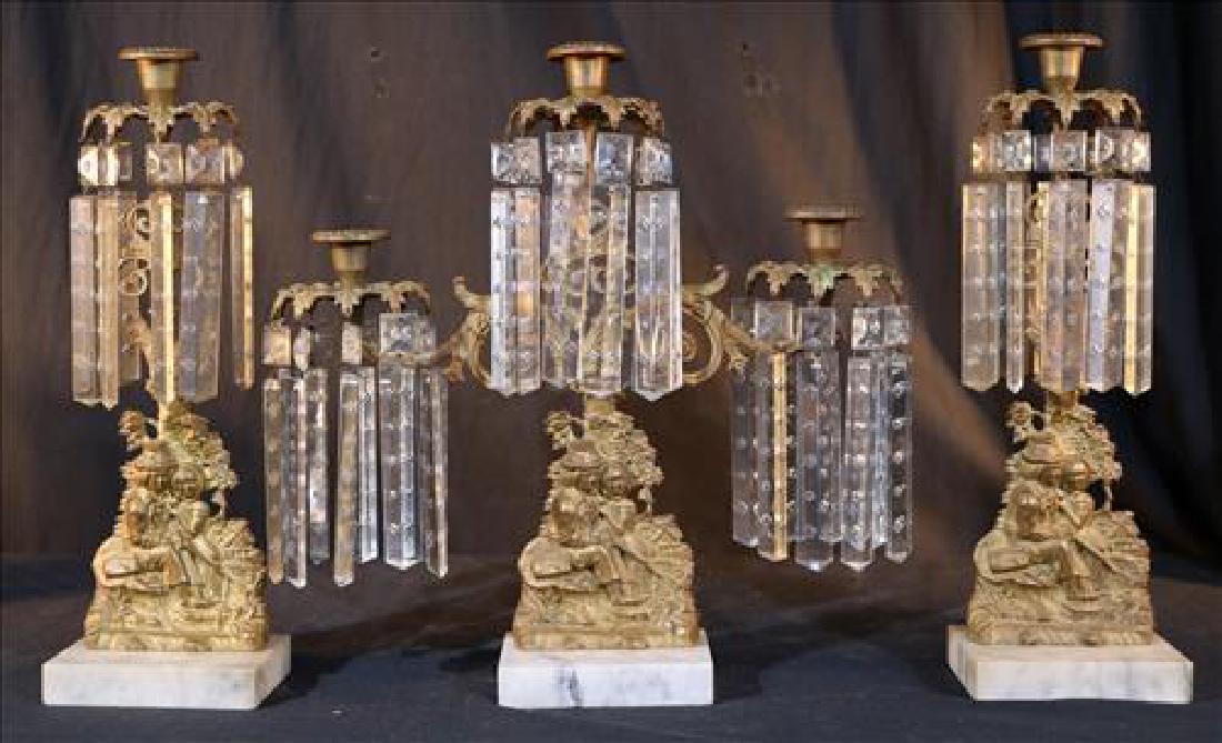 Early Victorian girandole set with figural base, 16 in.