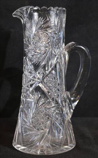 Pinwheel Cut Glass Pitcher With Applied Handle