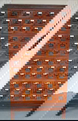 Tall Mahogany Library Card File Cabinet With Metal Pulls Auction