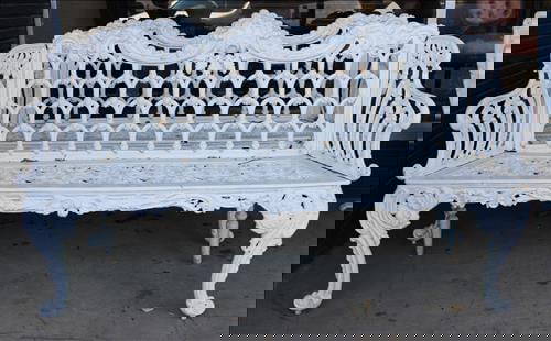 White Cast Iron Garden Bench With Pierced Back And Seats Auction