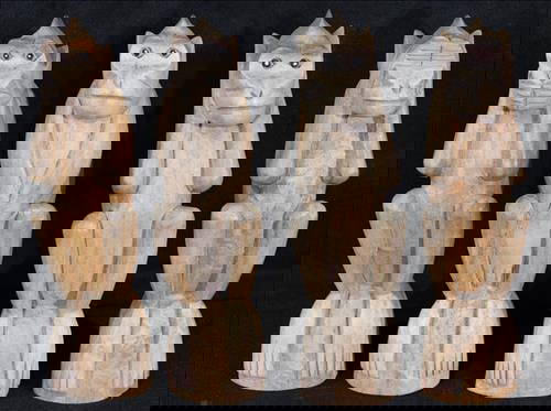 4 Piece Set Of Hand Carved Figures Of Monkeys, Monkey Business Auction