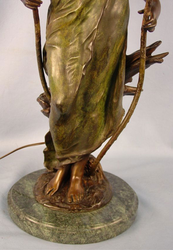 Bronze Art Neveau Statue Lamp, signed Auguste Moreau, s : Lot 276