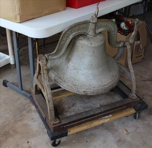 Cast iron bell on stand, 33 T, 30 W, 17 D