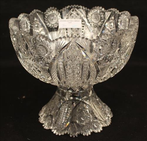 Brilliant cut glass heavy punch bowl on stand