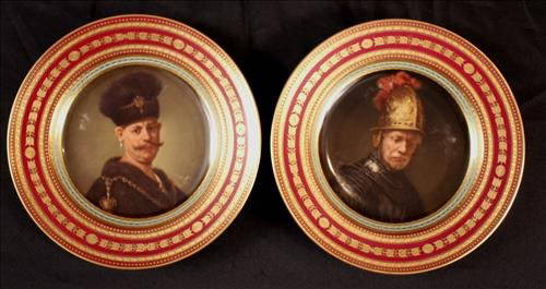 2 Hand Painted Royal Vienna Plates Of Man In Helmet