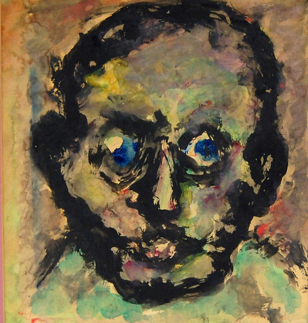 Abstract Expressionist Blue Eyed Man Watercolor