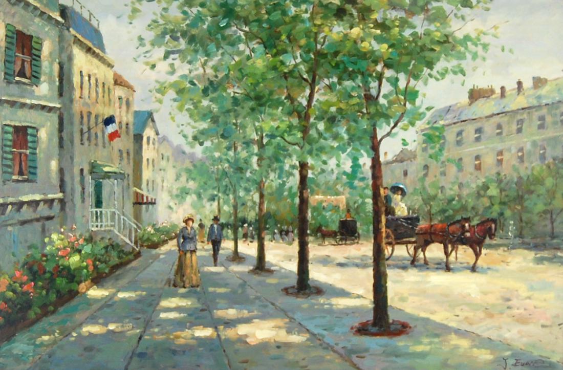J Evans Sunday Town Stroll Post Impressionism Oil Paint